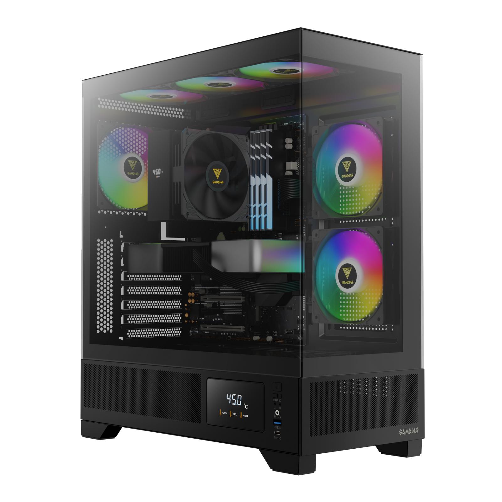 Casing GAMDIAS ATLAS M1 ARGB + 3 FAN ARGB With Digital Display – BLACK ...